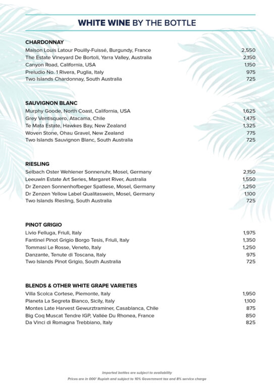 Beach Party Drink Menu - FINNS Beach Club