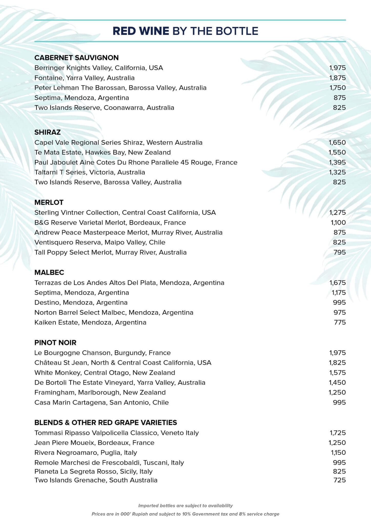 Beach Party Drink Menu - FINNS Beach Club