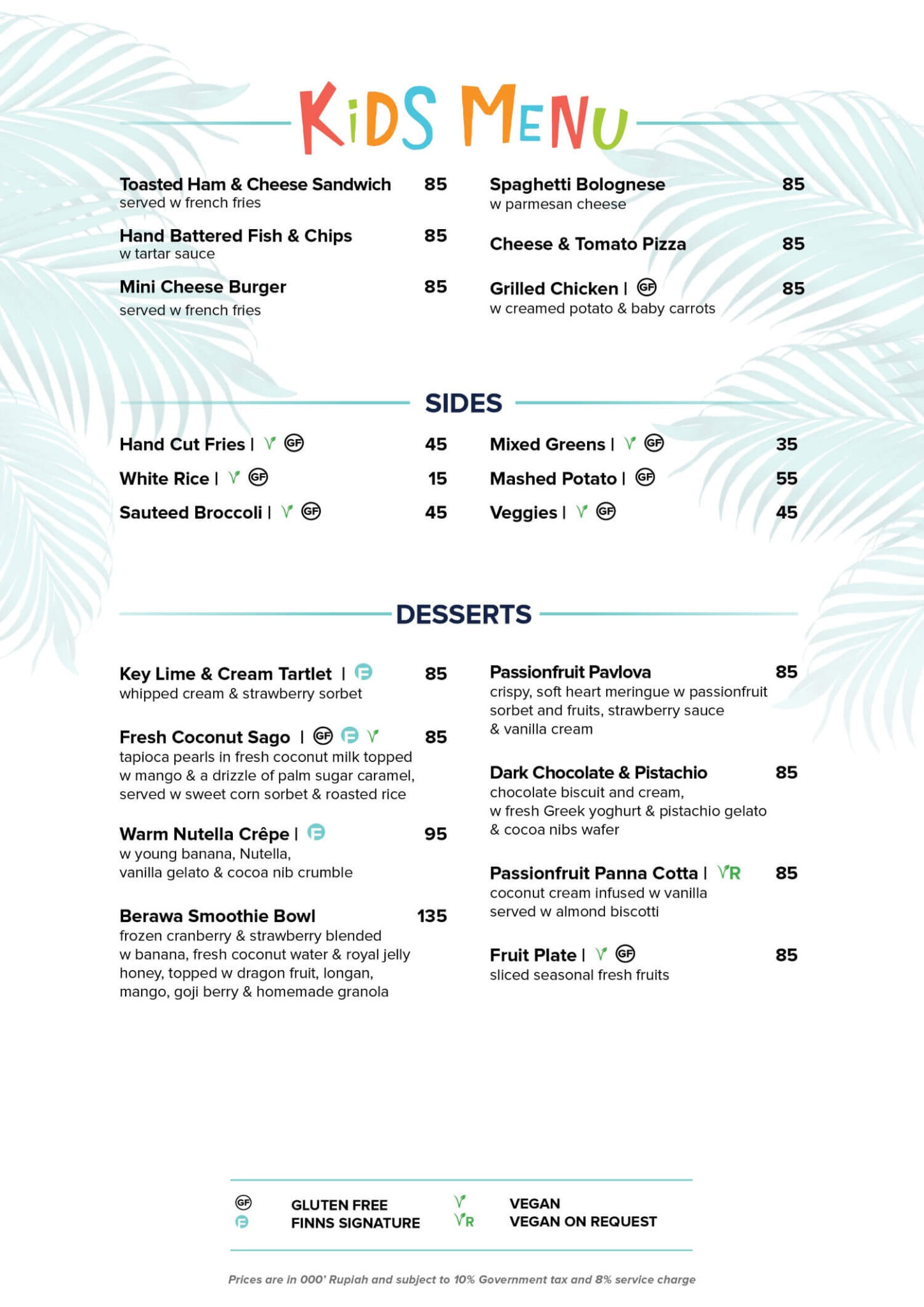Beach Party Food Menu - FINNS Beach Club
