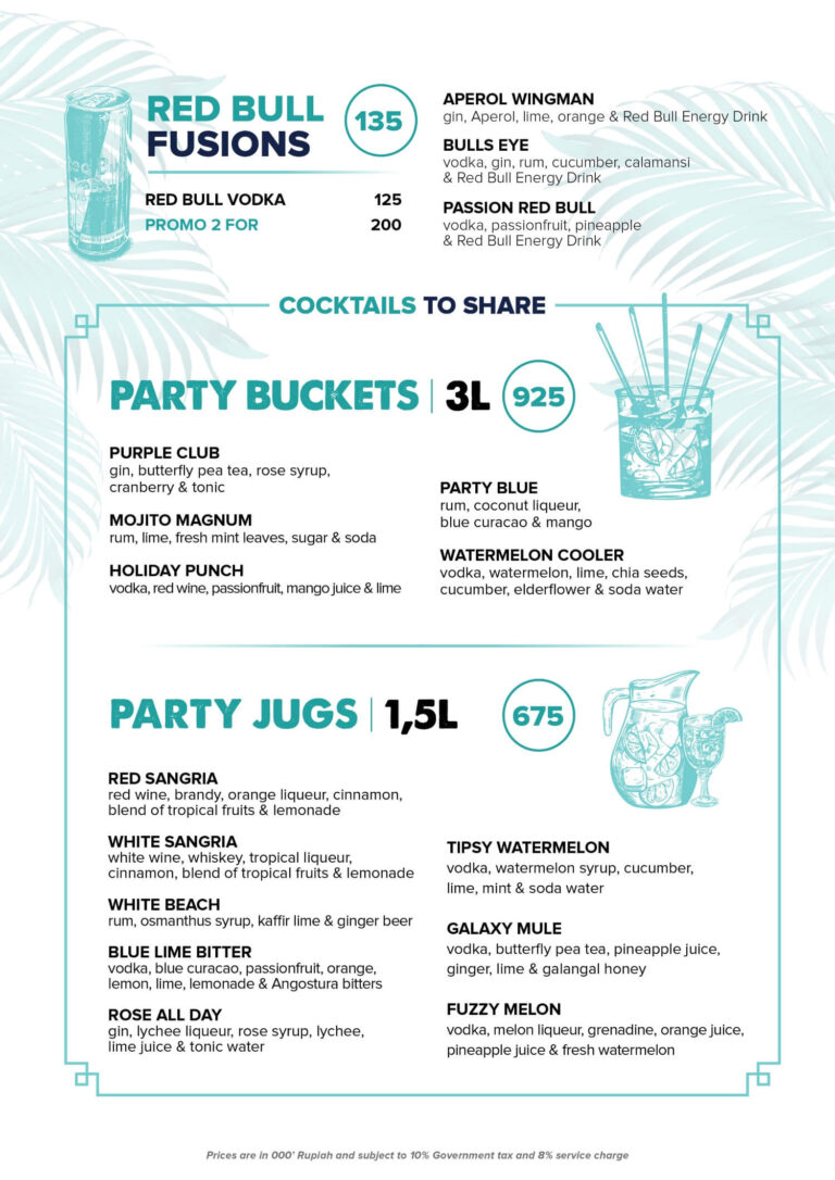 Beach Party Drink Menu - FINNS Beach Club