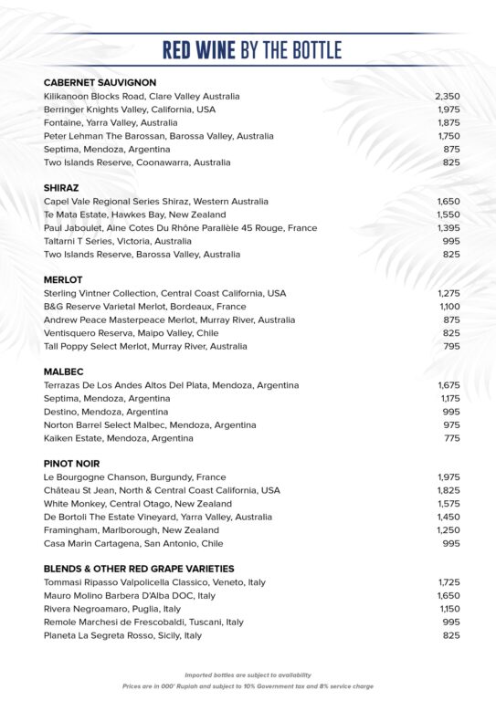VIP Drink Menu - FINNS Beach Club