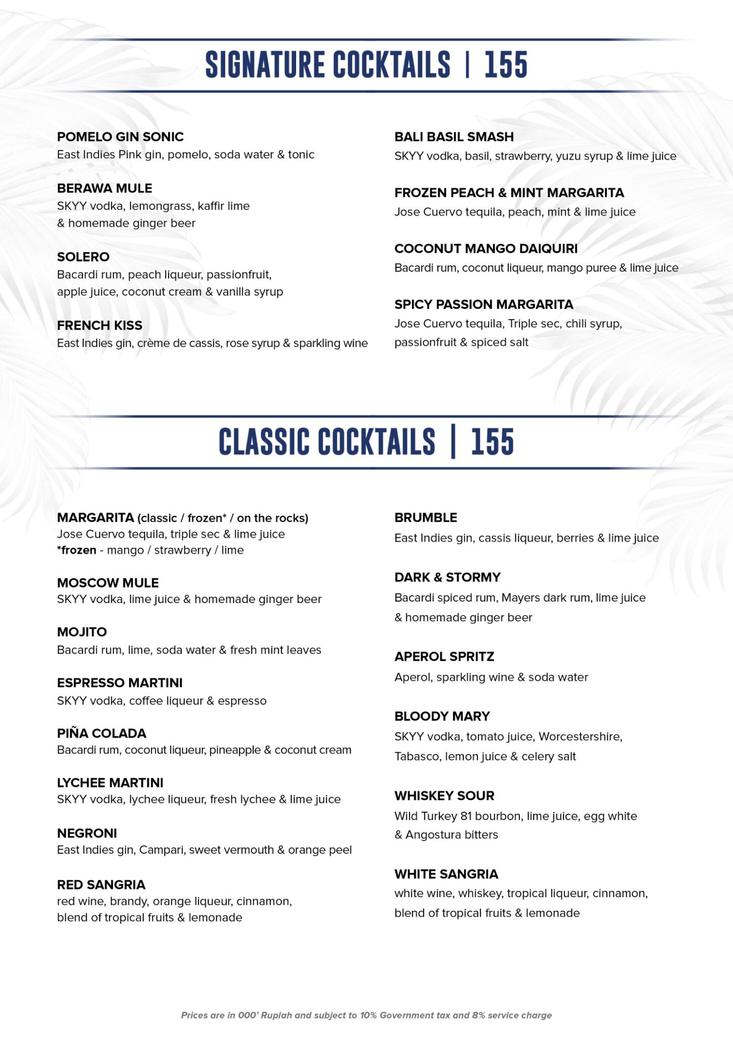 VIP Drink Menu - FINNS Beach Club