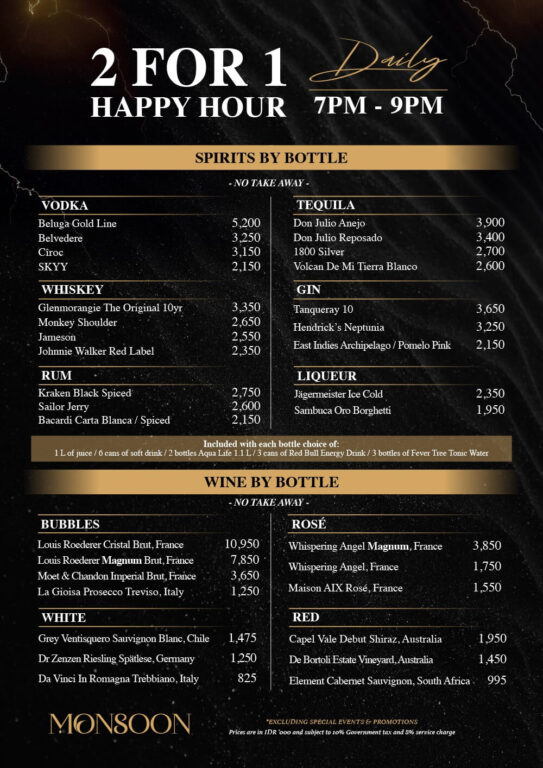 Monsoon Drink Menu - FINNS Beach Club