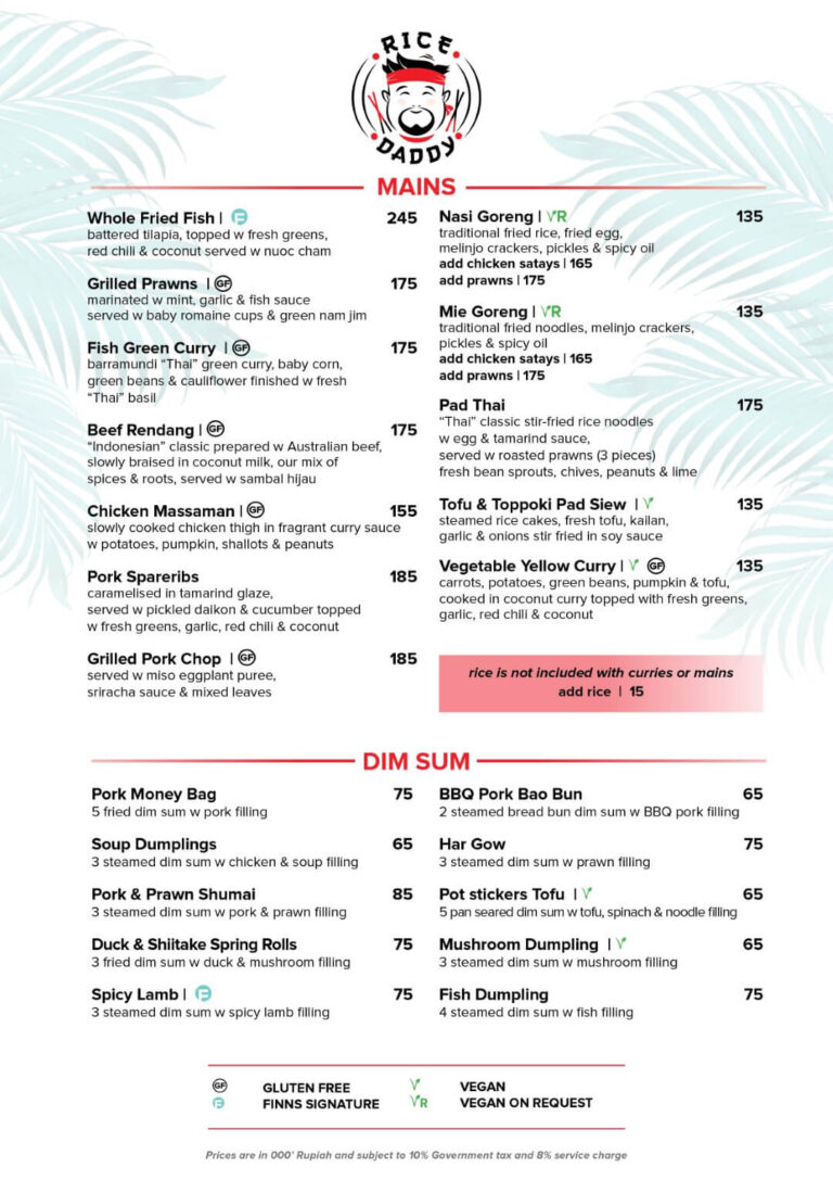 Beach Party Food Menu - FINNS Beach Club