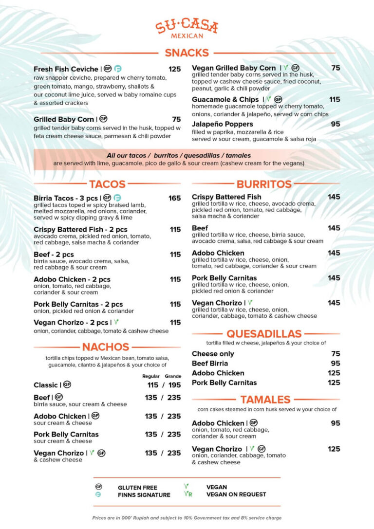 VIP Food Menu - FINNS Beach Club