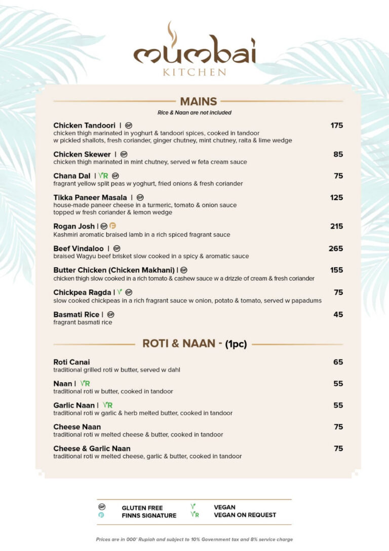 VIP Food Menu - FINNS Beach Club