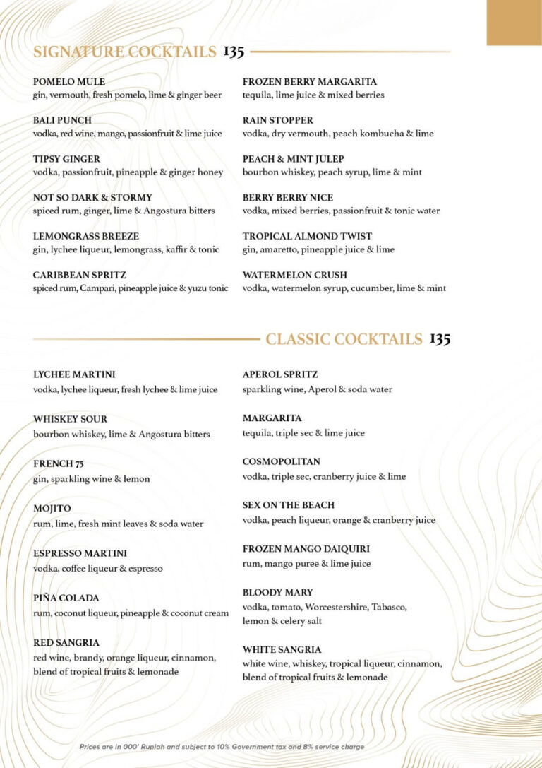 Monsoon Drink Menu - FINNS Beach Club