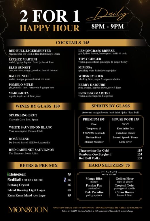 Monsoon Drink Menu - FINNS Beach Club