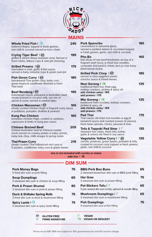 VIP Food Menu - FINNS Beach Club