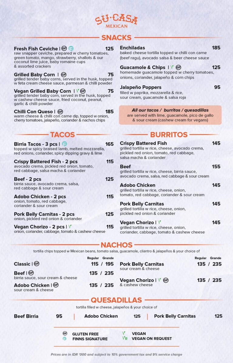 VIP Food Menu - FINNS Beach Club