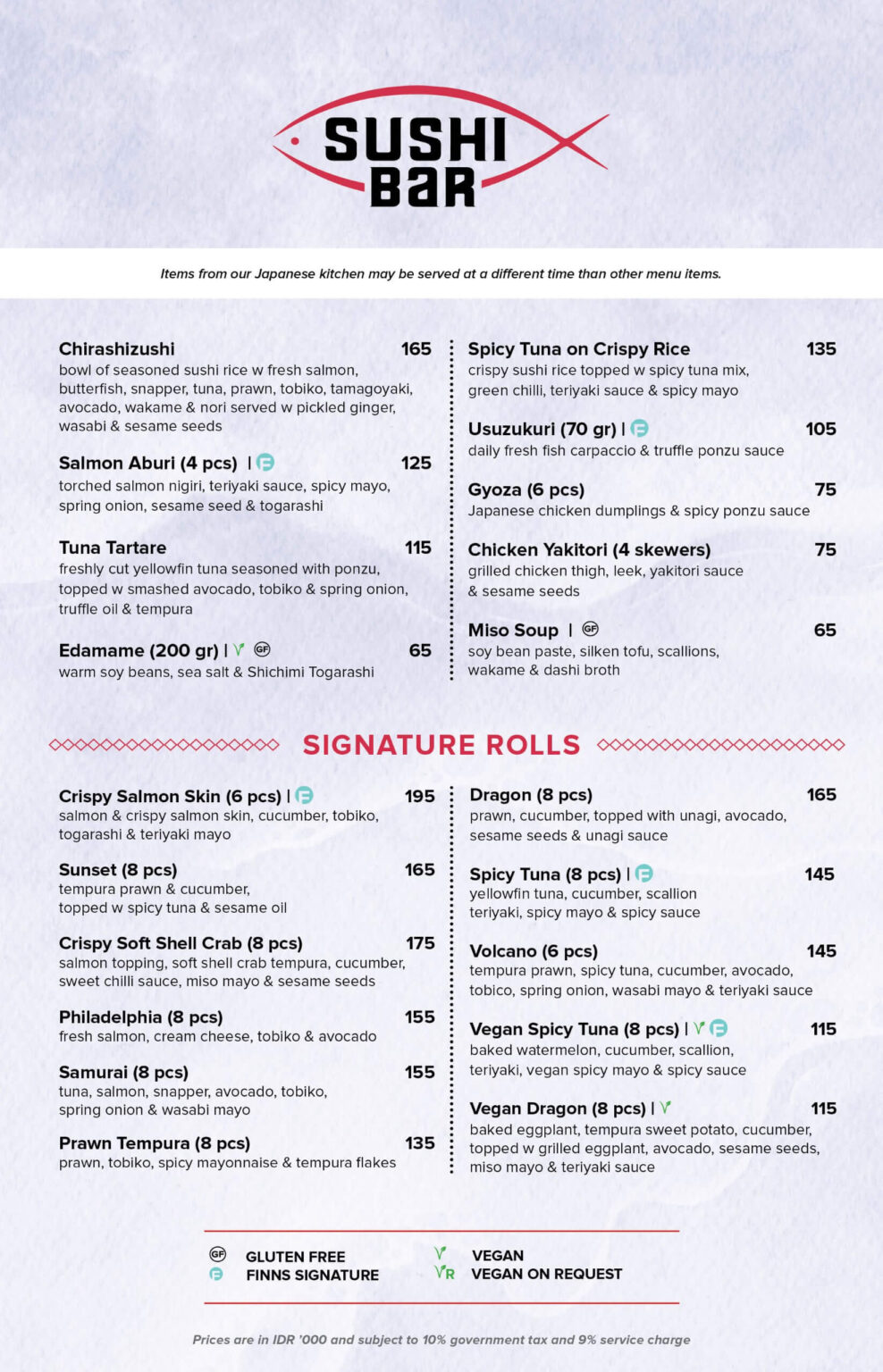 VIP Food Menu - FINNS Beach Club