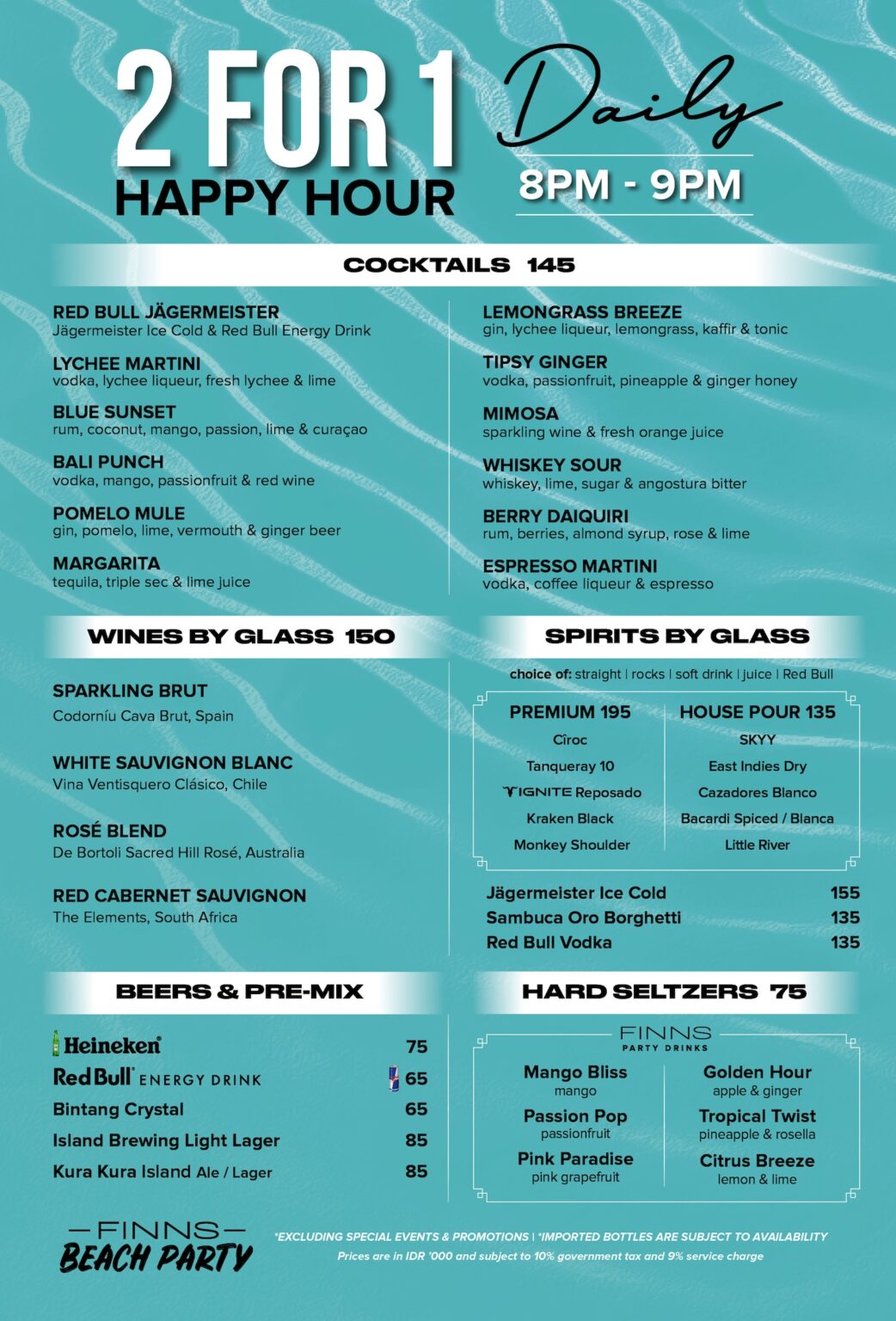 Beach Party Drink Menu - FINNS Beach Club