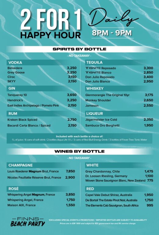 Beach Party Drink Menu - FINNS Beach Club