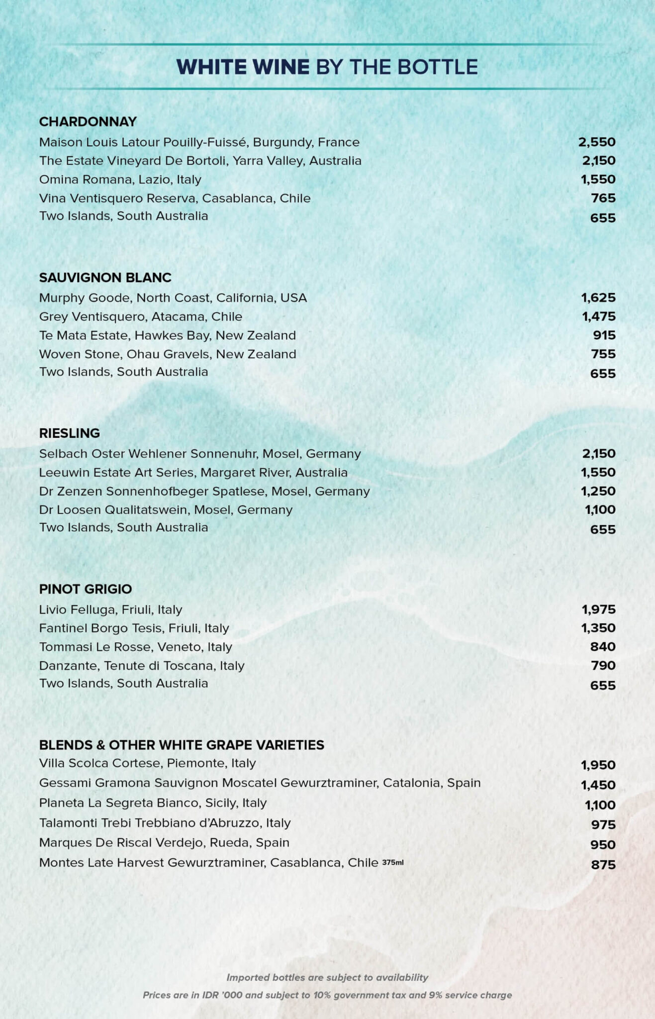 Beach Party Drink Menu - FINNS Beach Club