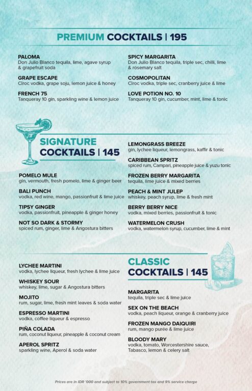 Beach Deluxe Drink Menu - FINNS Beach Club