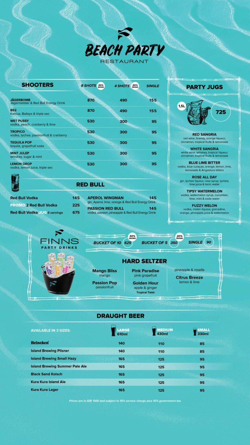 Beach Party Restaurant Drink Menu - FINNS Beach Club