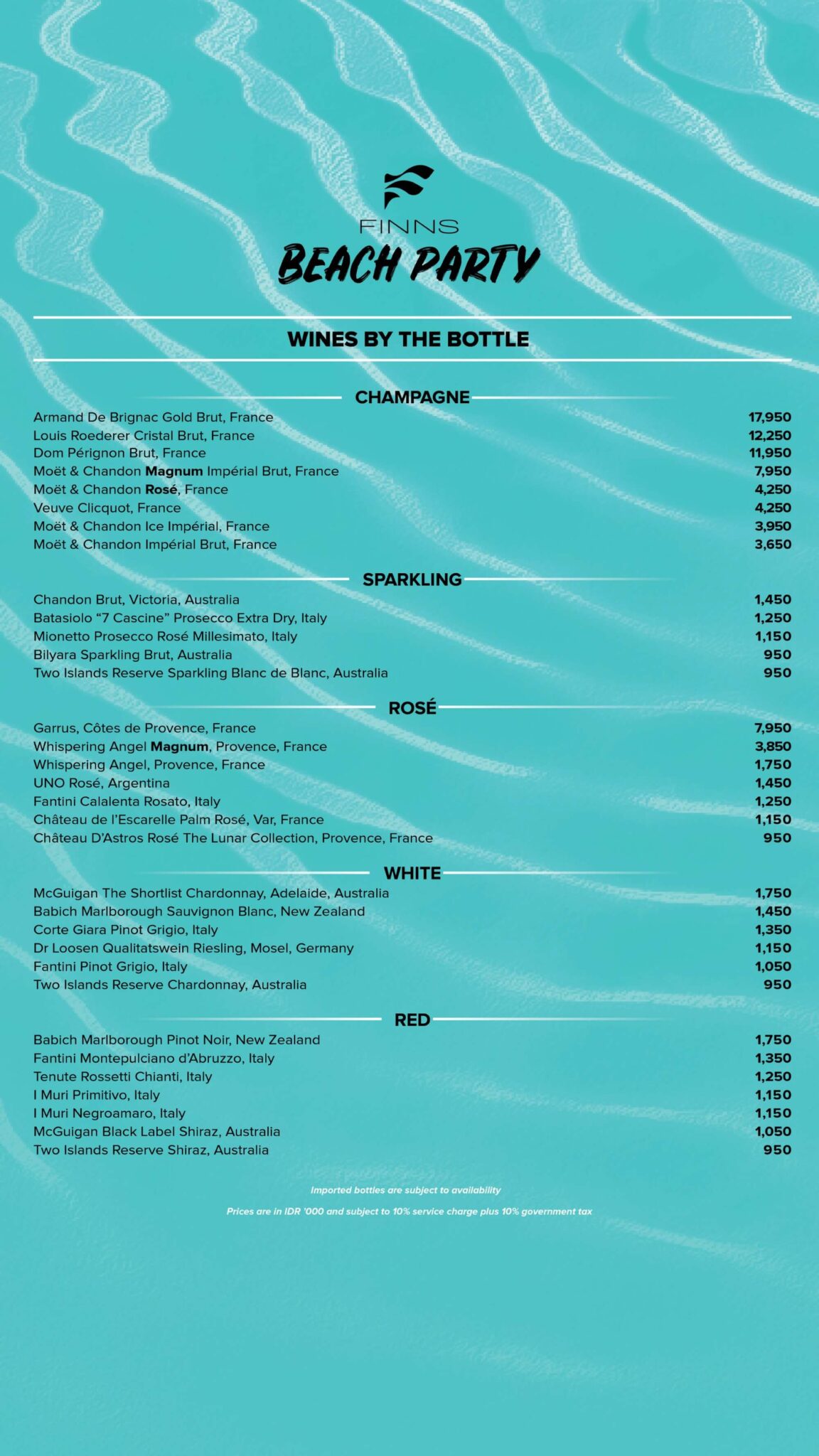 Beach Party Drink Menu - FINNS Beach Club