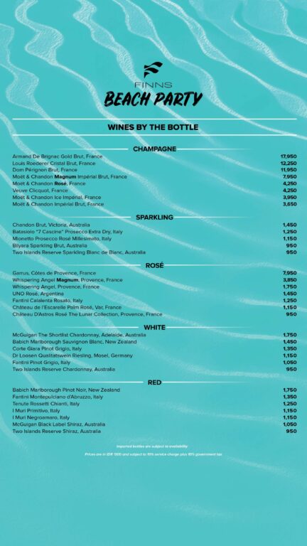 Beach Party Drink Menu - FINNS Beach Club