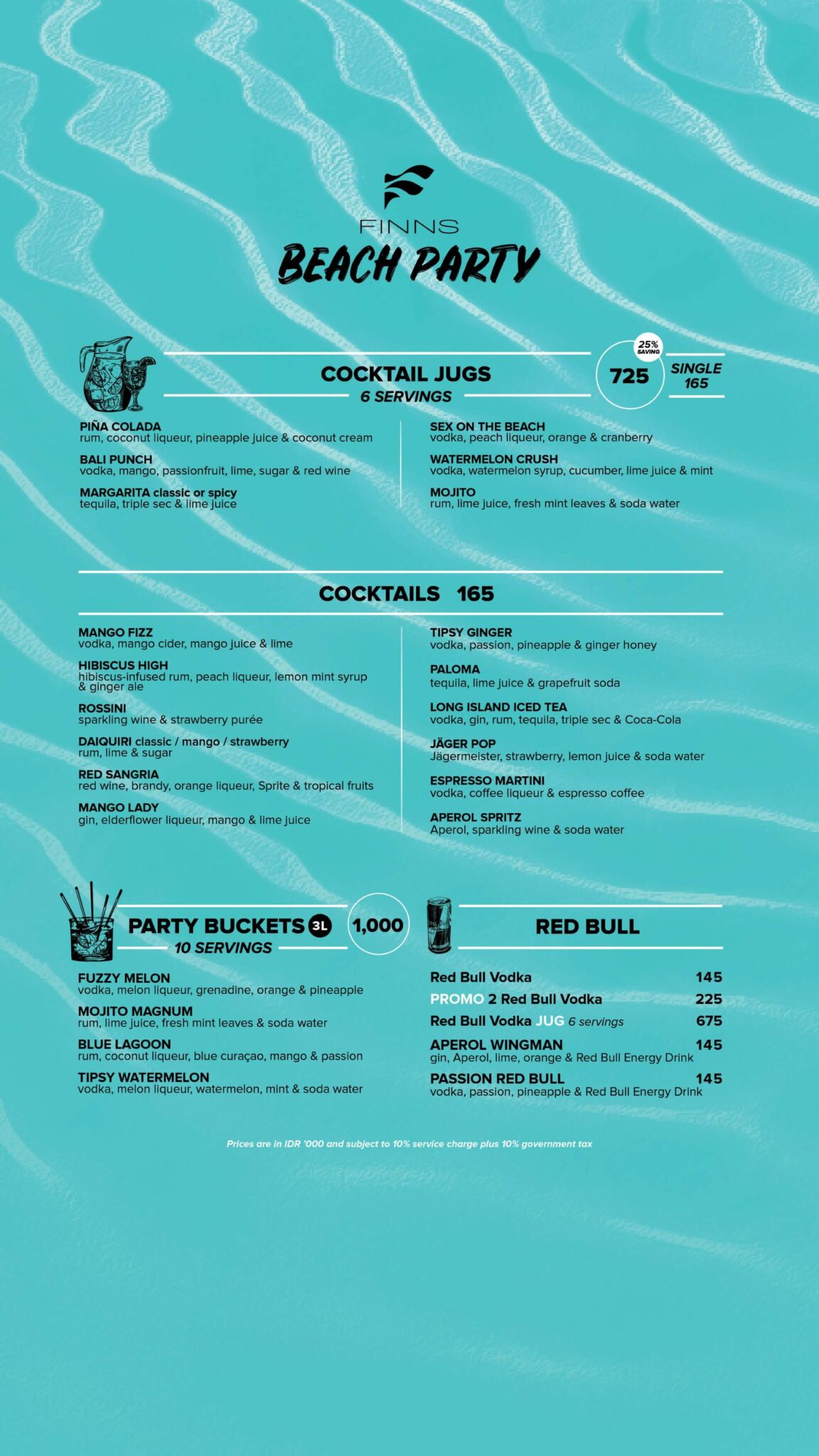 Beach Party Drink Menu - FINNS Beach Club
