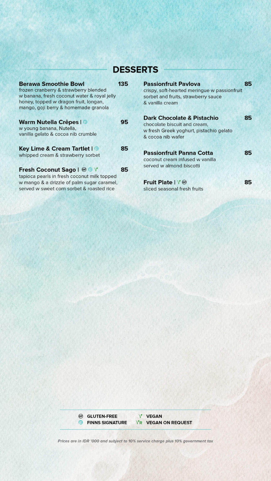 Beach Party Food Menu - FINNS Beach Club