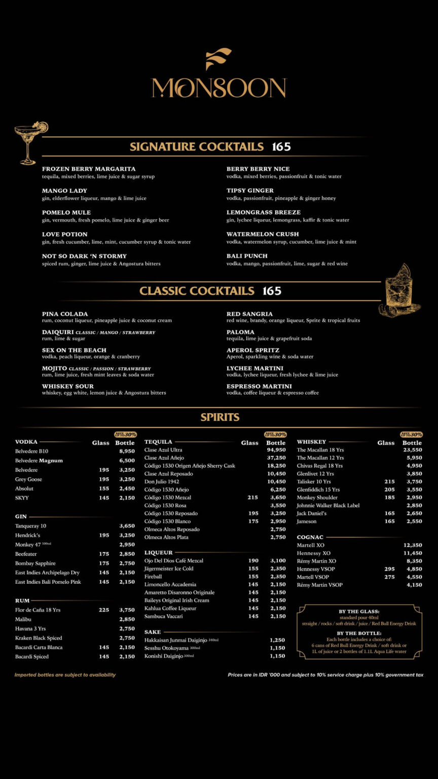 Monsoon Drink Menu - FINNS Beach Club