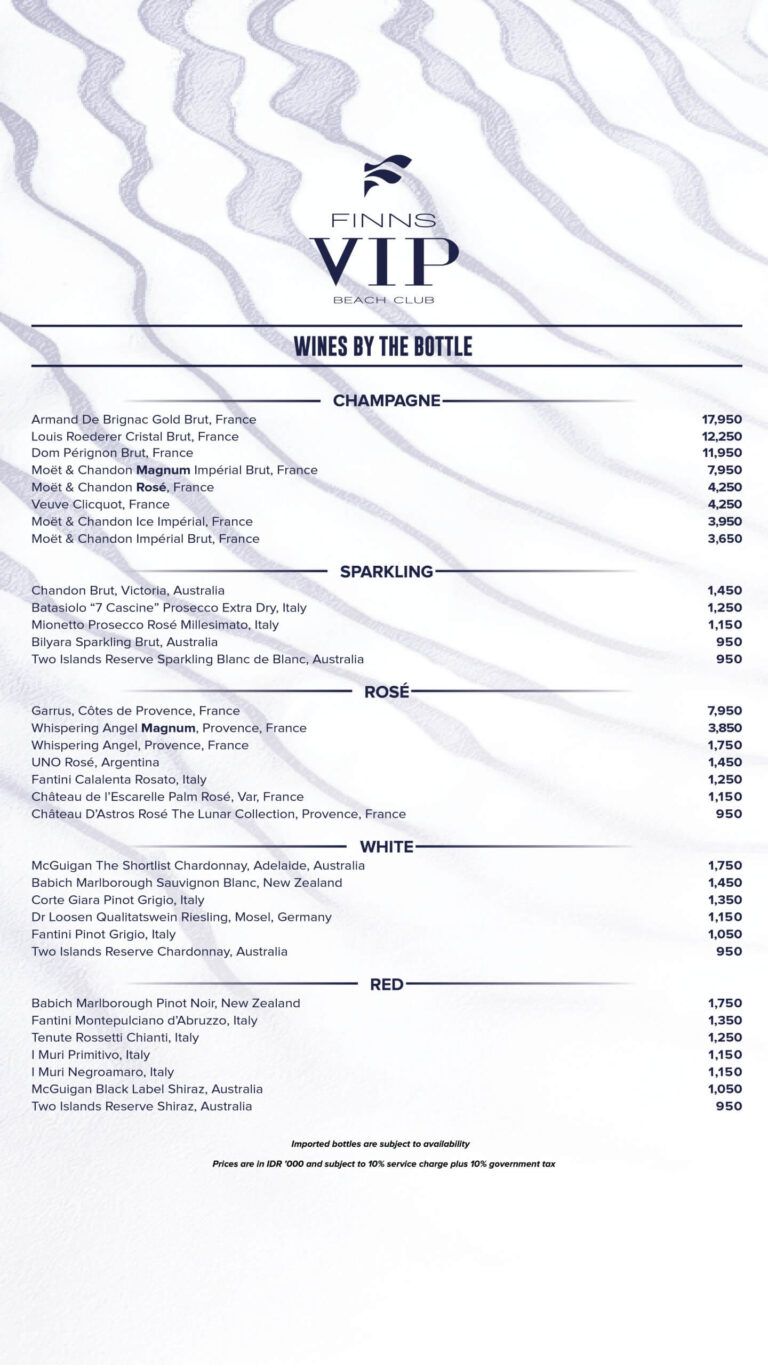 VIP Drink Menu - FINNS Beach Club