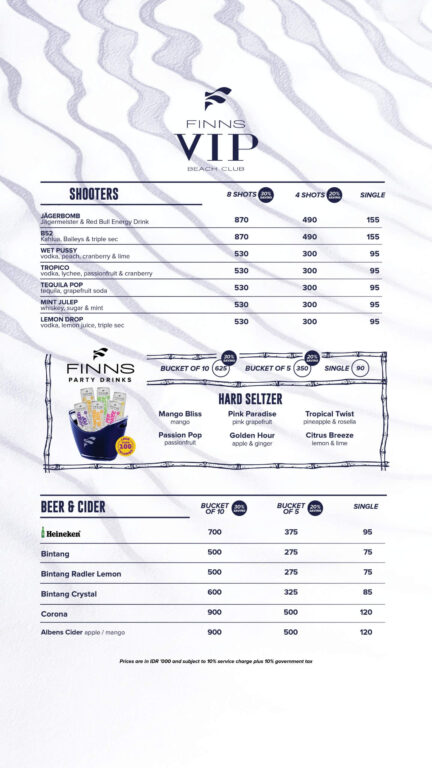 VIP Drink Menu - FINNS Beach Club