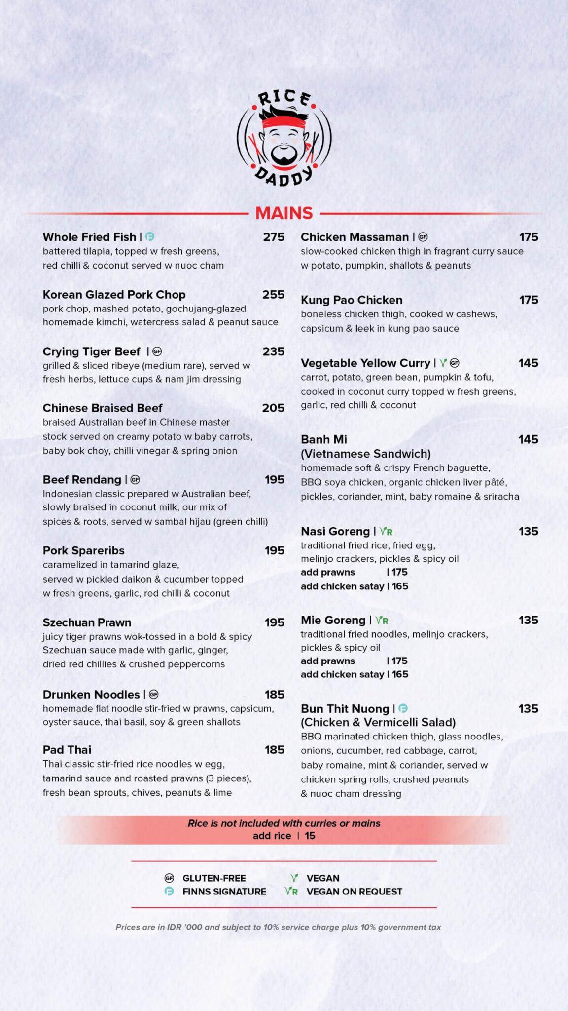 VIP Food Menu - FINNS Beach Club