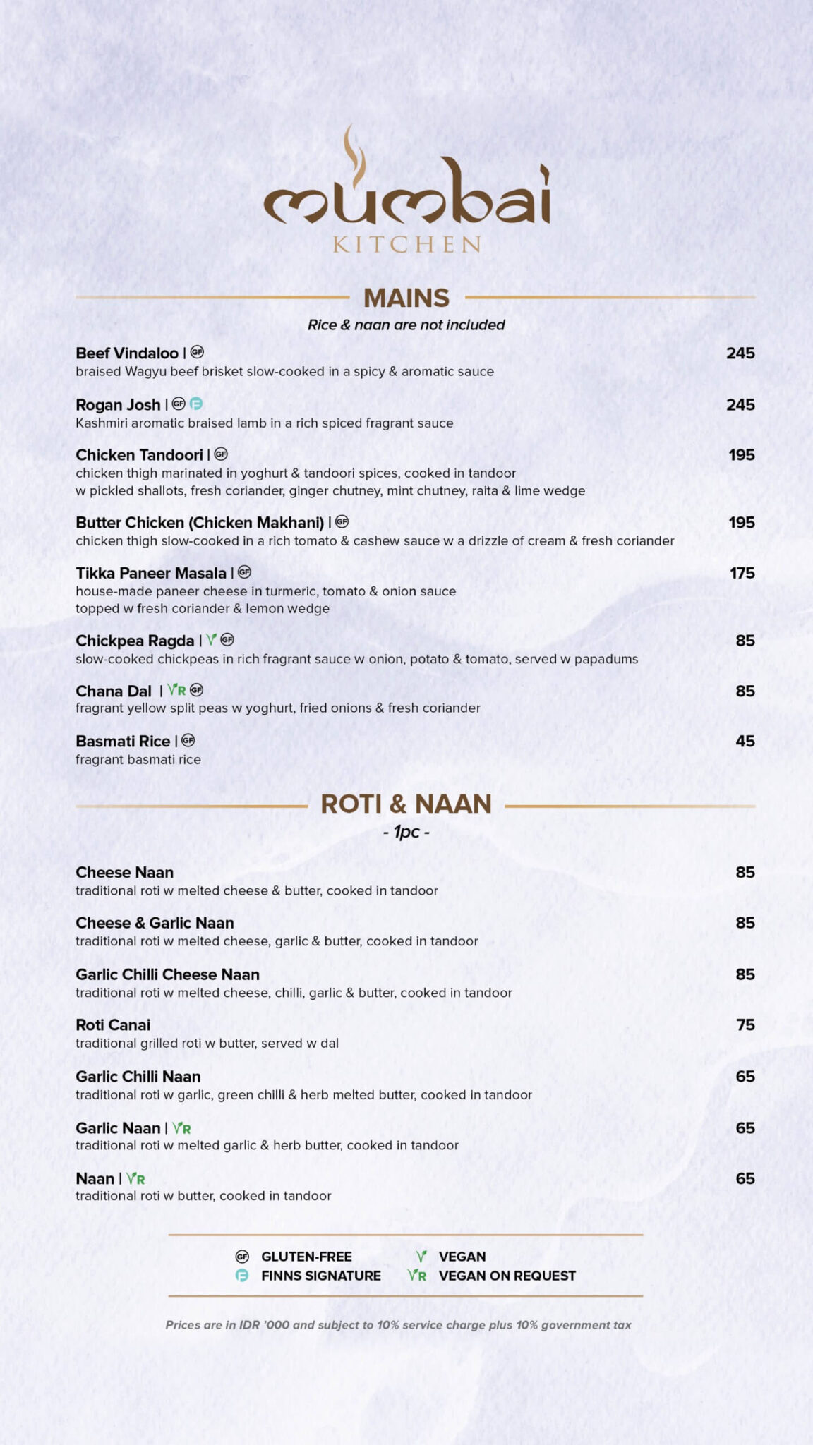 VIP Food Menu - FINNS Beach Club