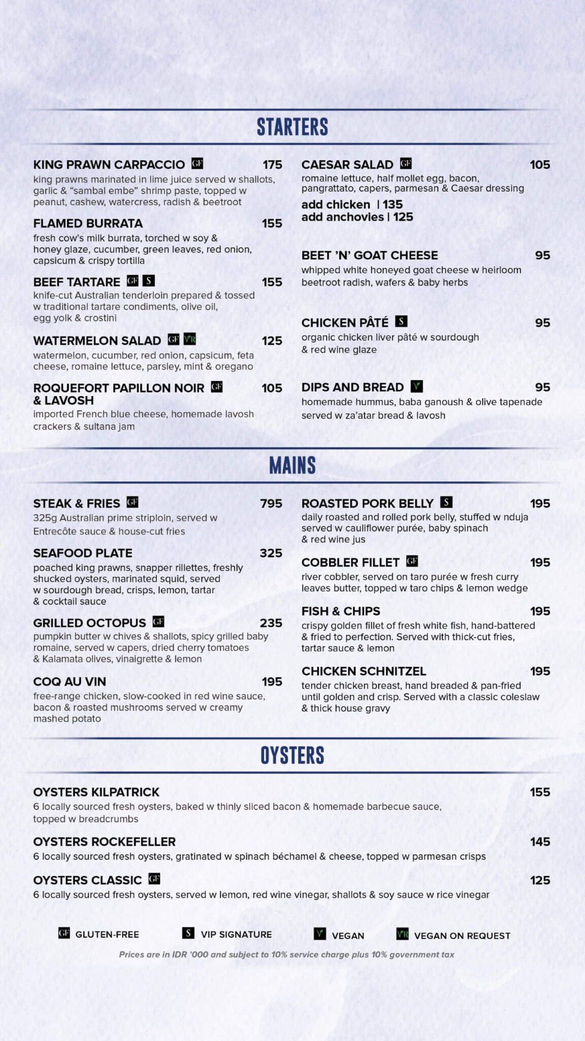 VIP Food Menu - FINNS Beach Club