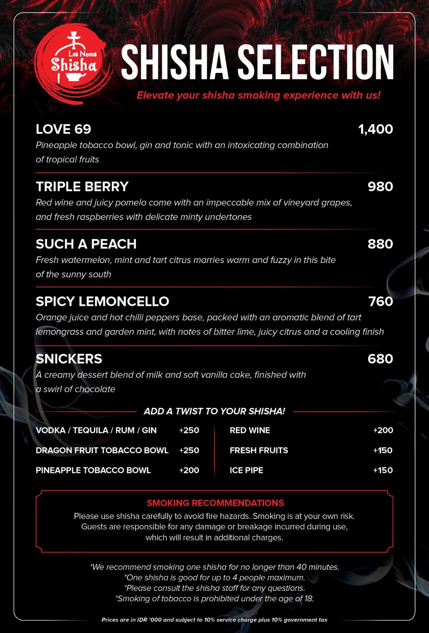 Beach Party Shisha Menu - FINNS Beach Club