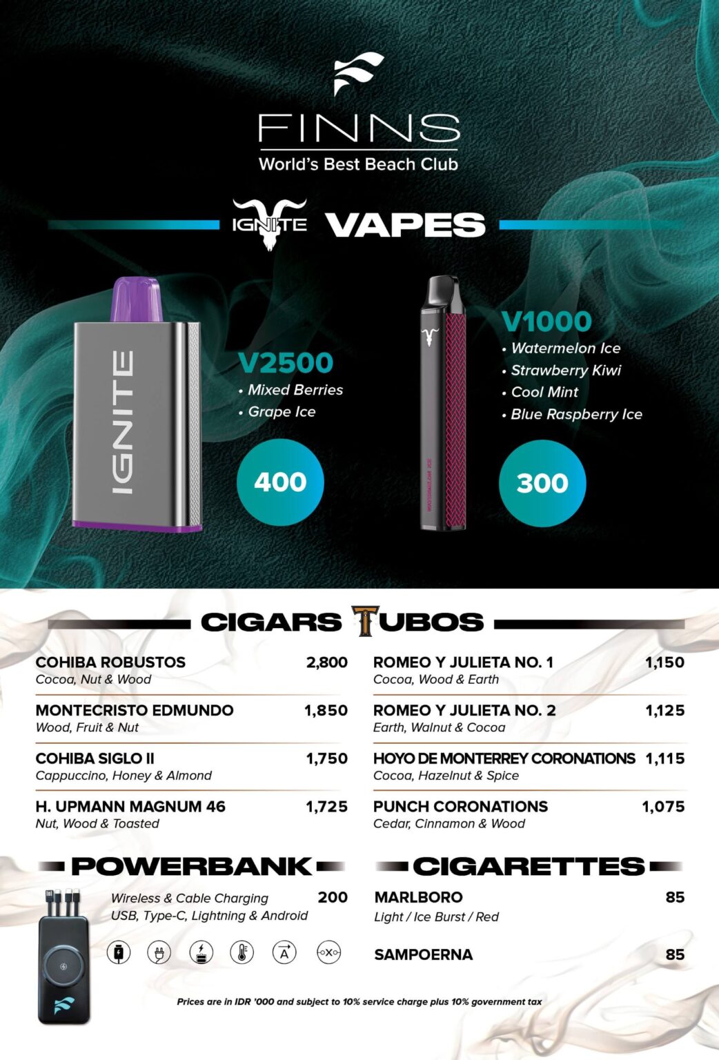 Beach Party Drink Menu - FINNS Beach Club