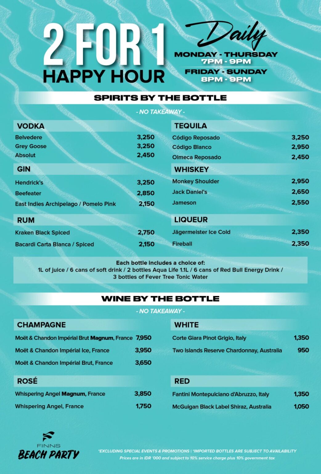 Beach Party Drink Menu - FINNS Beach Club
