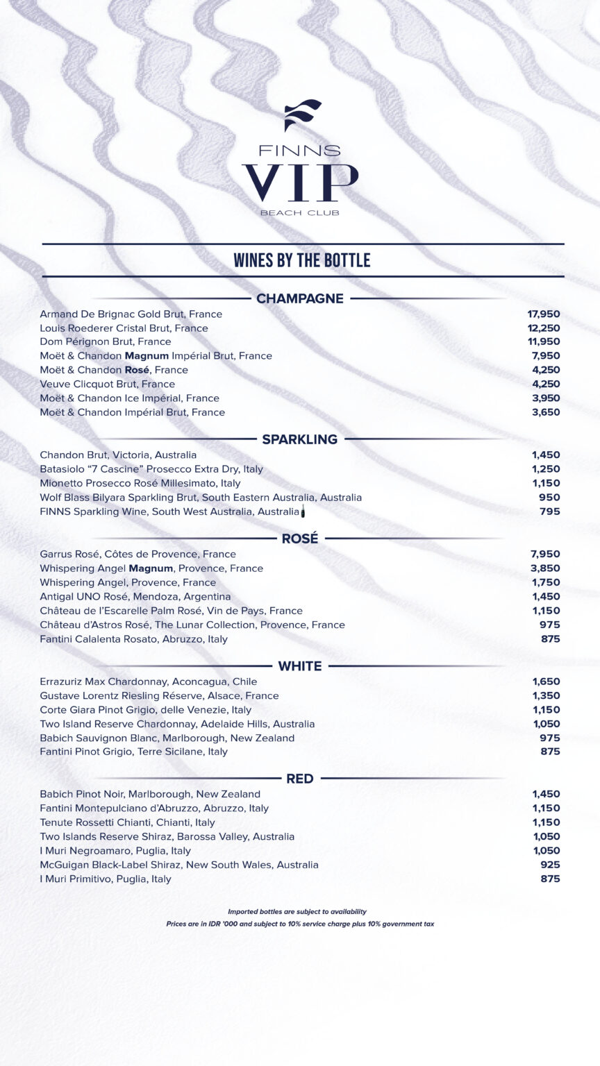 VIP Drink Menu - FINNS Beach Club