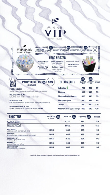 VIP Drink Menu - FINNS Beach Club