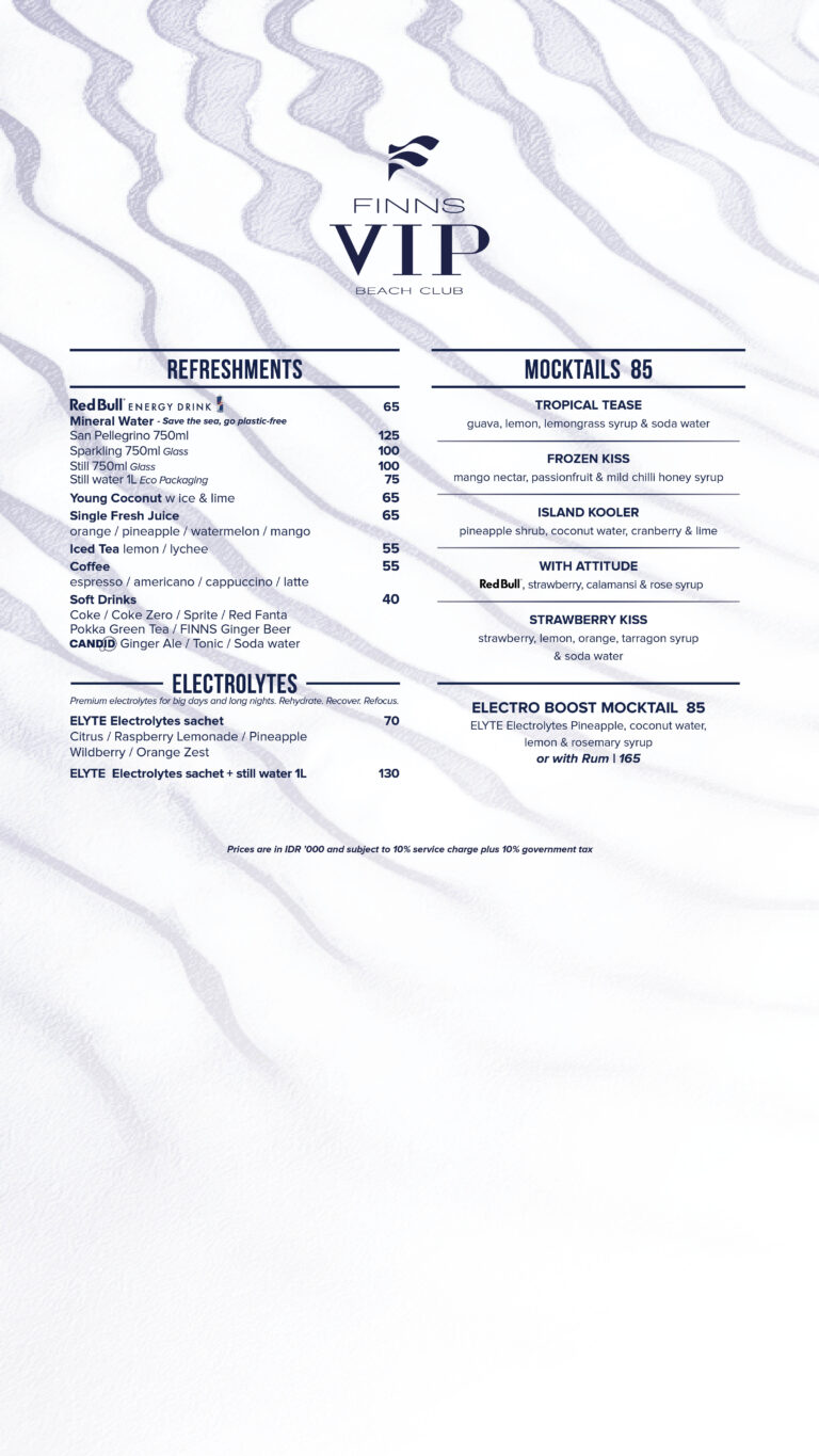 VIP Drink Menu - FINNS Beach Club