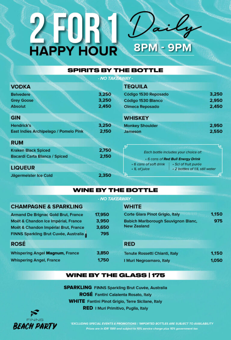 Beach Party Drink Menu - FINNS Beach Club